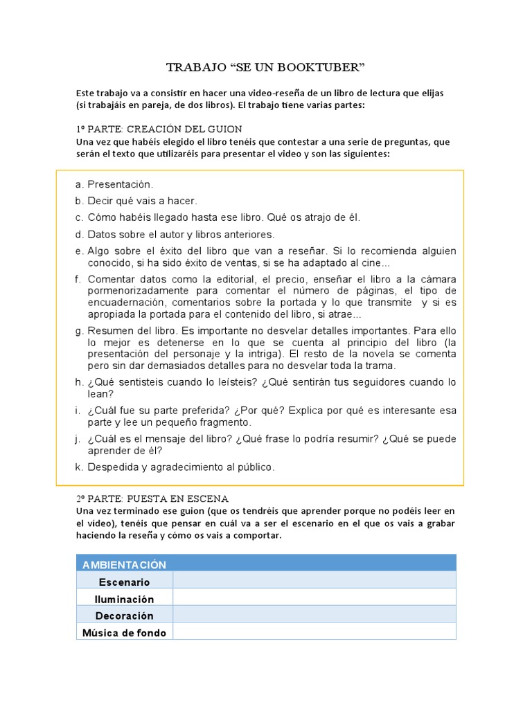 Instrucciones BOOKTUBER | PDF