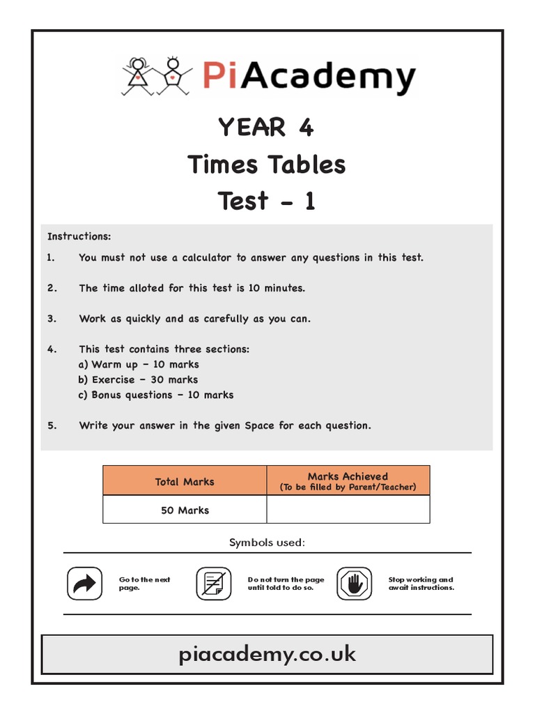 Year 4 Times Tables Test 1 HGD | PDF