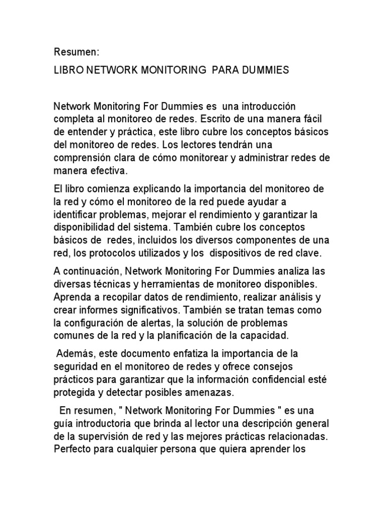 Resumen Libro Network Monitoring para Dummies | PDF