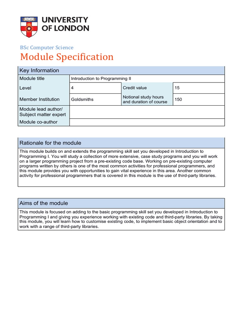 Introduction To Programming Ii Pdf Educational Assessment Computing