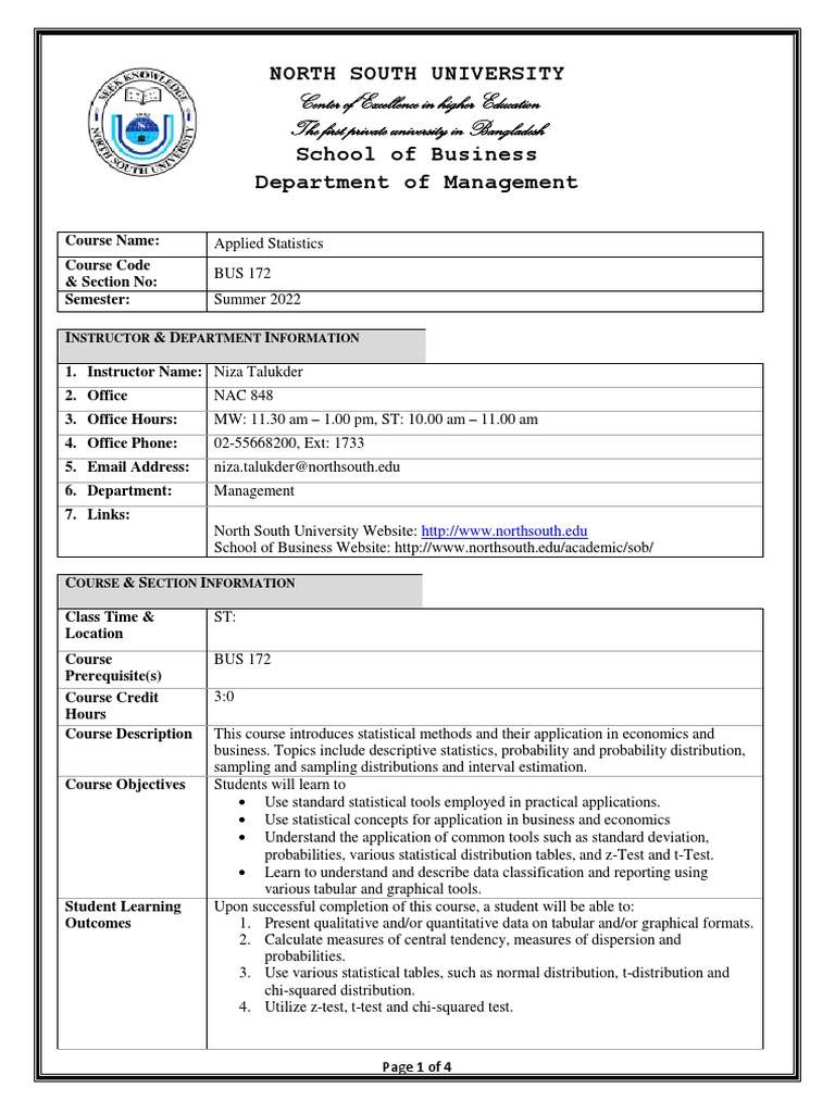 Course Outline Bus 172 | PDF