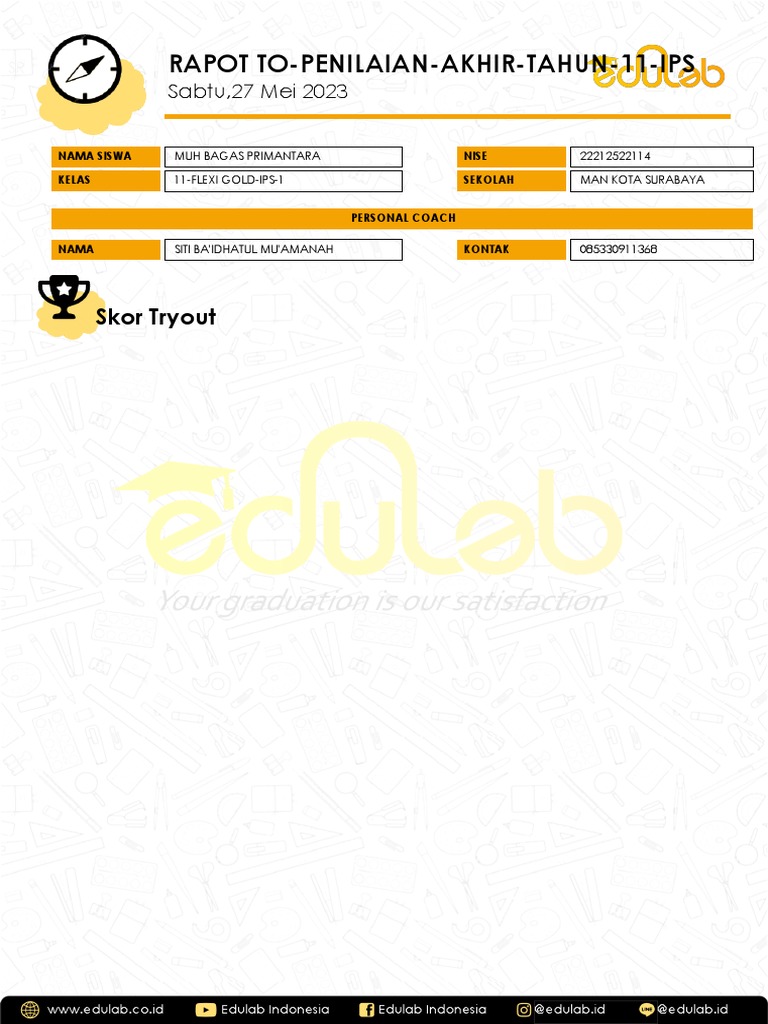 Rapot - To Penilaian Akhir Tahun 11 Ips | PDF