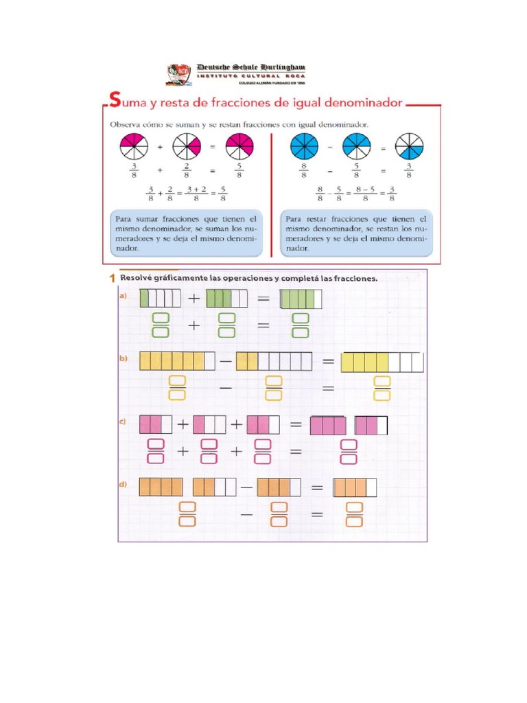 SUMA Y RESTA DE FRACCIONES | PDF