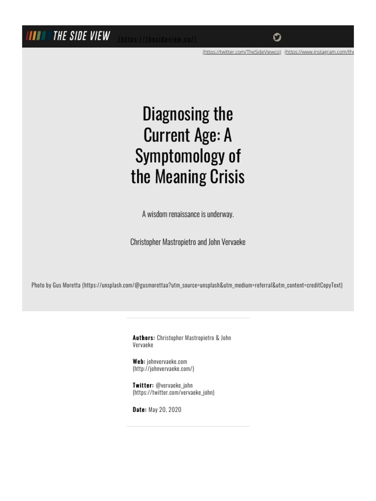 Diagnosing The Current Age - A Symptomology of The Meaning Crisis | PDF ...