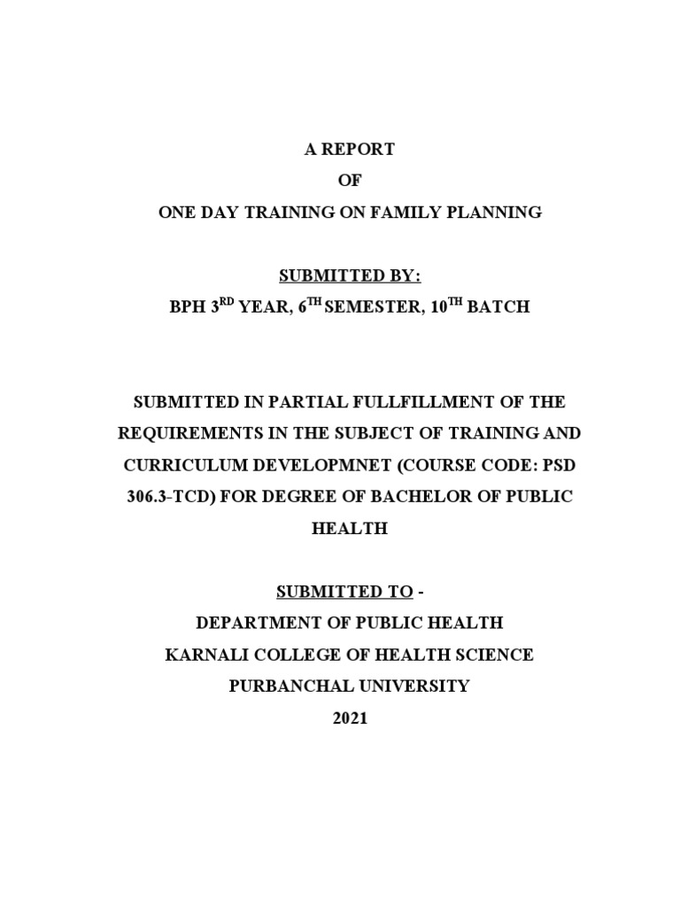 Family Planning Training Report 2021 | PDF | Wellness