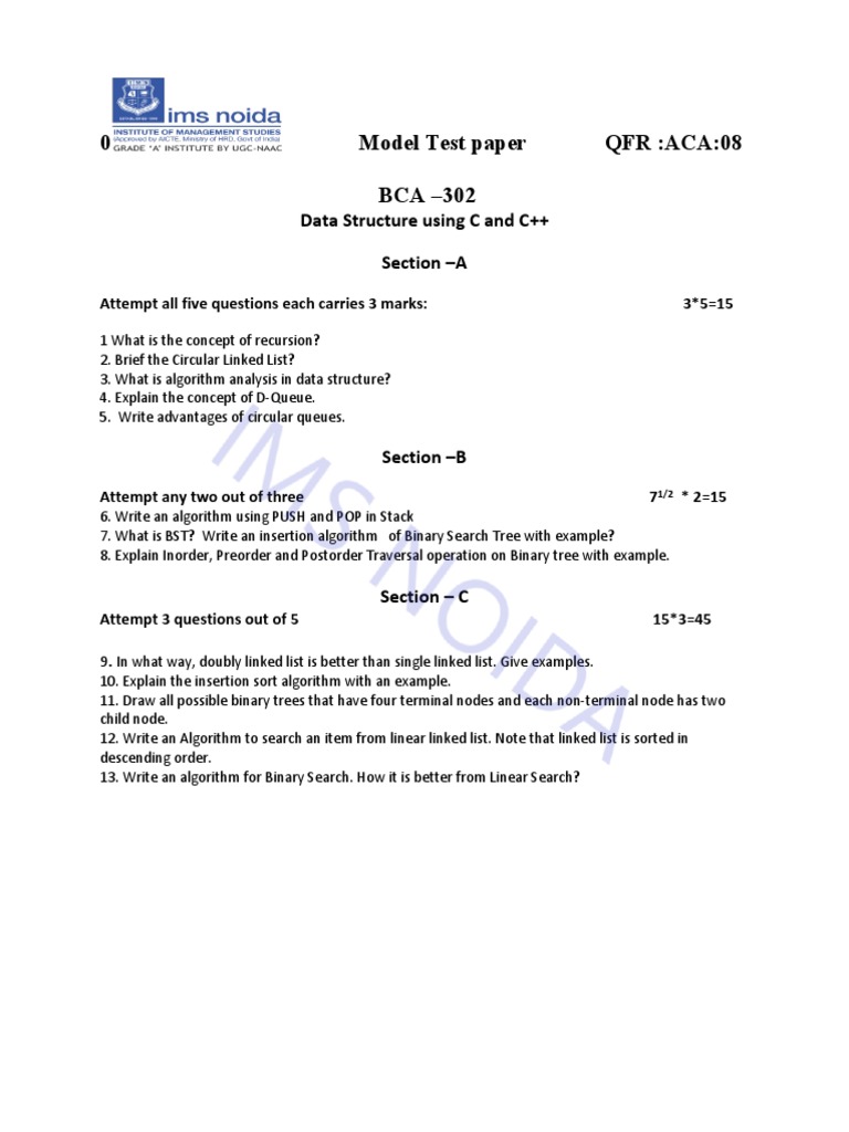 BCA DS Model Question Paper - Image.marked | PDF | Computers | Technology & Engineering