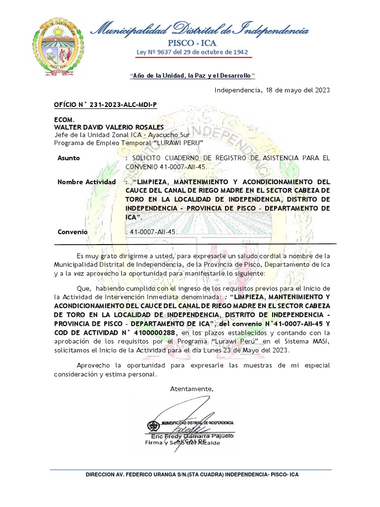 Modelo de Oficio de Inicio y Cuaderno de Asistencia | PDF