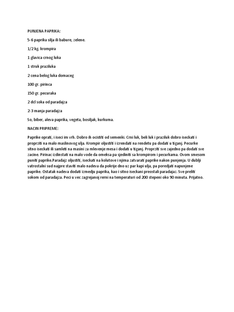 Punjene Posne Paprike | PDF