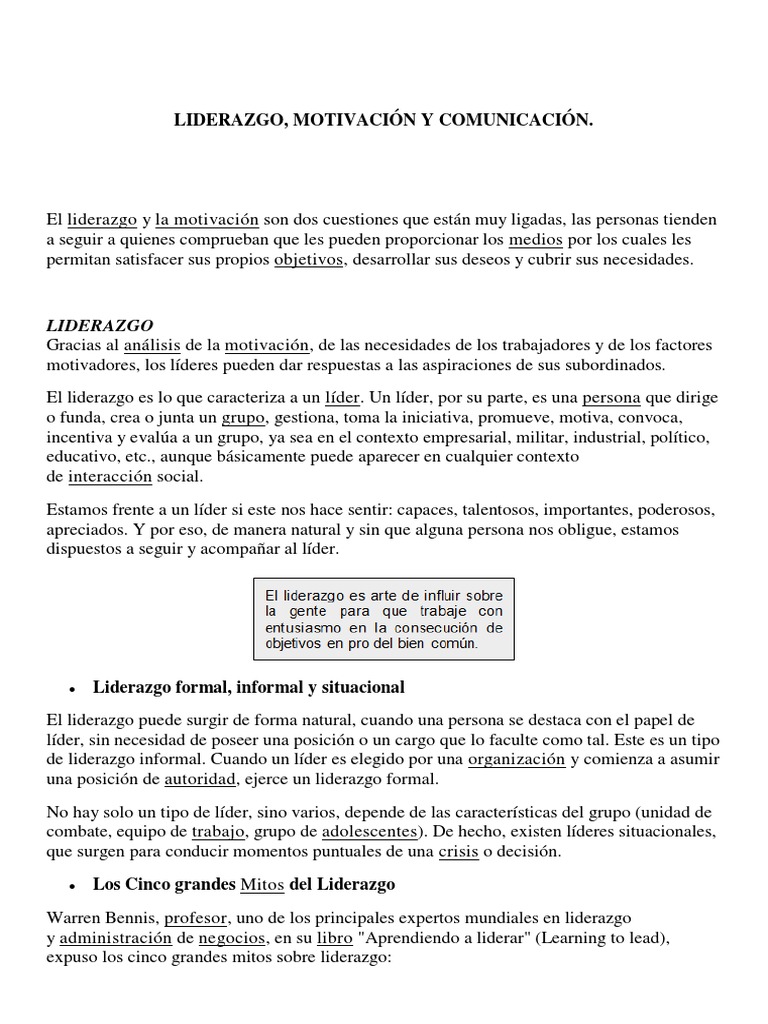 Liderazgo, Motivación y Comunicación | PDF | Liderazgo | Motivacional