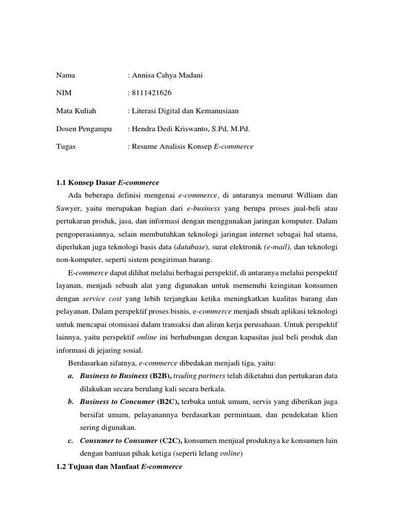 Analisis Konsep E-commerce dan Manfaatnya | PDF | Bisnis | Pengelolaan ...