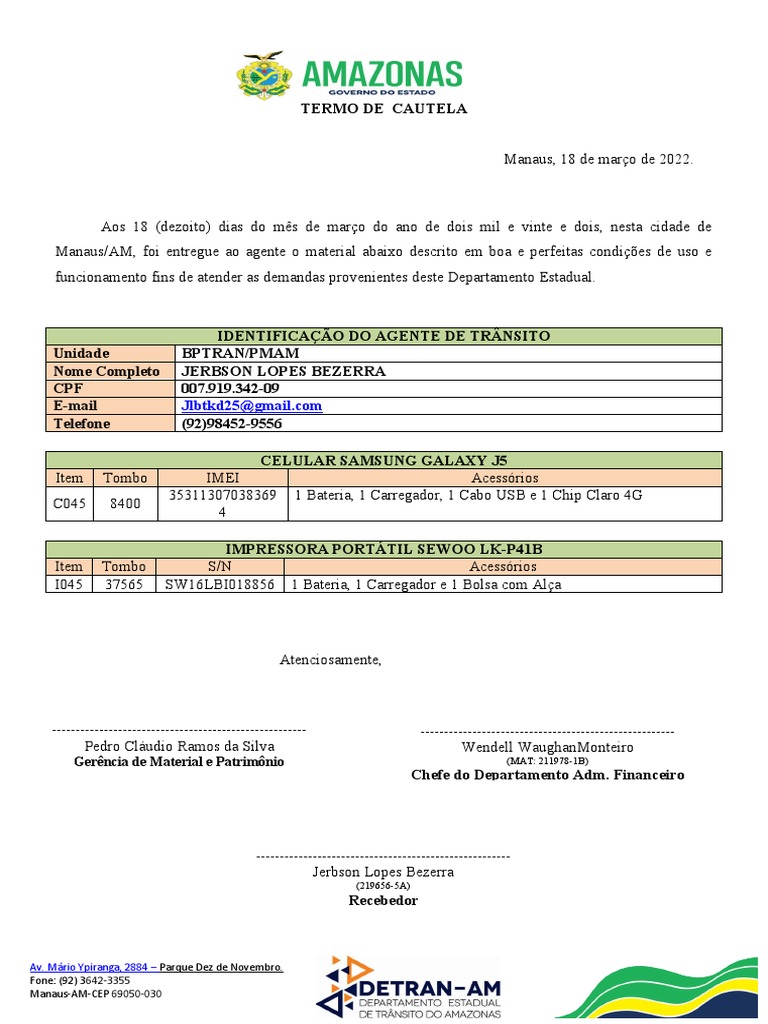 Termo de Cautela | PDF