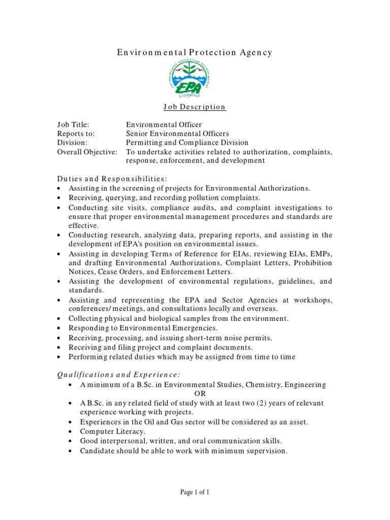 Environmental Officer Job Overview | PDF