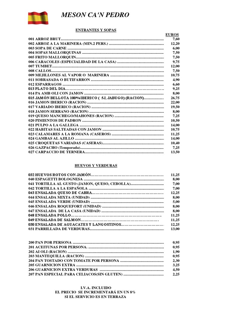Carta Meson Can Pedro | PDF | Carne | Cocina