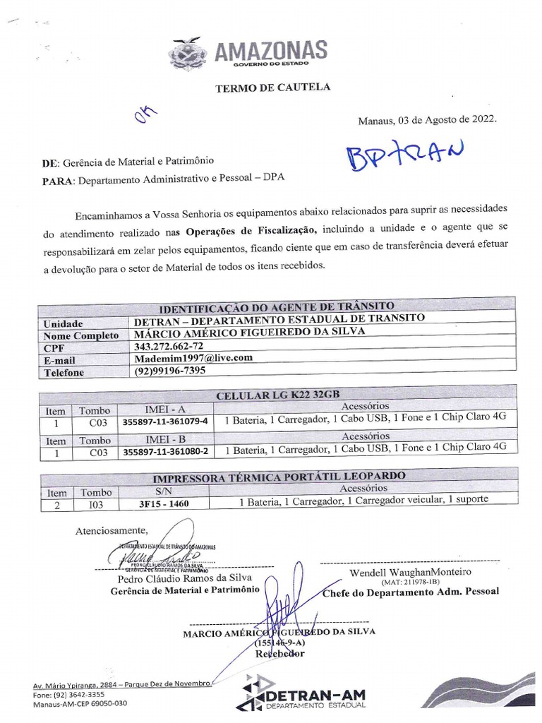 Termo de Cautela PM | PDF