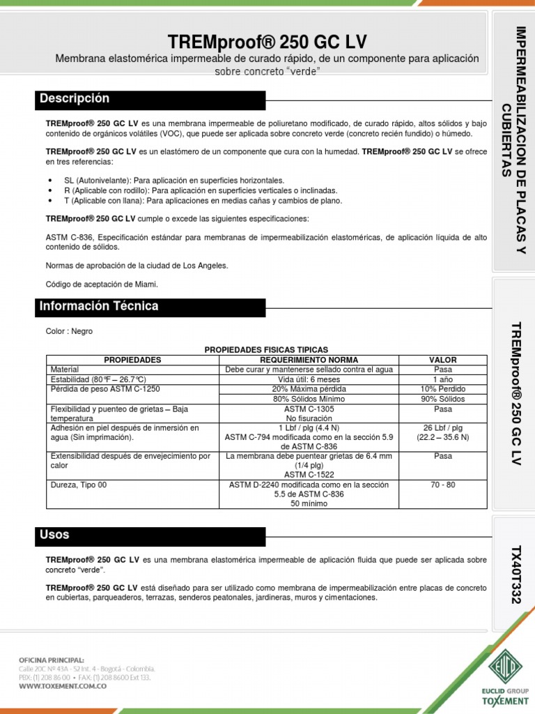Tremproof 250 GC LV | PDF | Hormigón | Agua