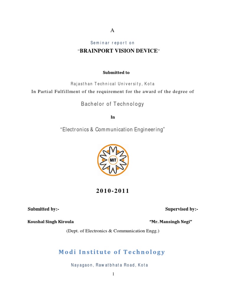 Brain Port Vision Device, MIT KOTA (Modi Institute of Technology) | PDF ...