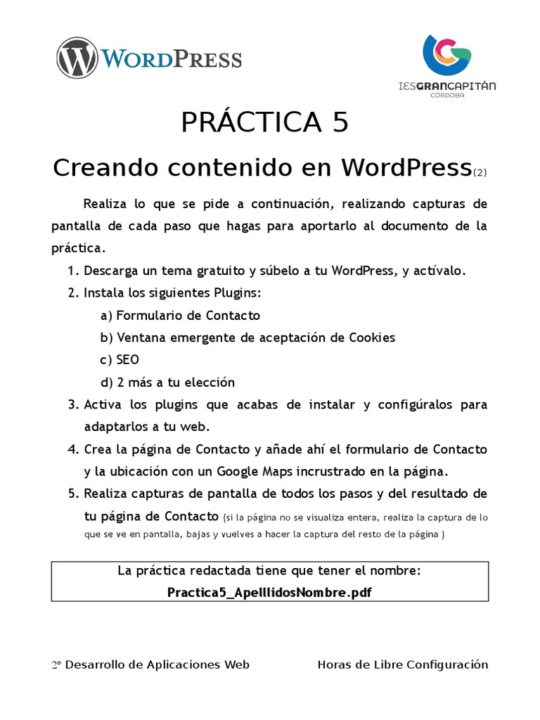 PRACTICA5-Creando Contenido WordPress | PDF