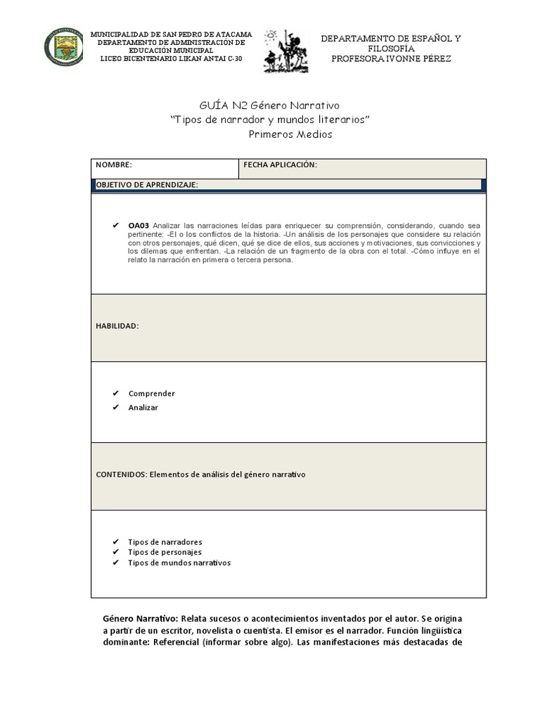 Guía Narrativa N°1 | PDF | Narración
