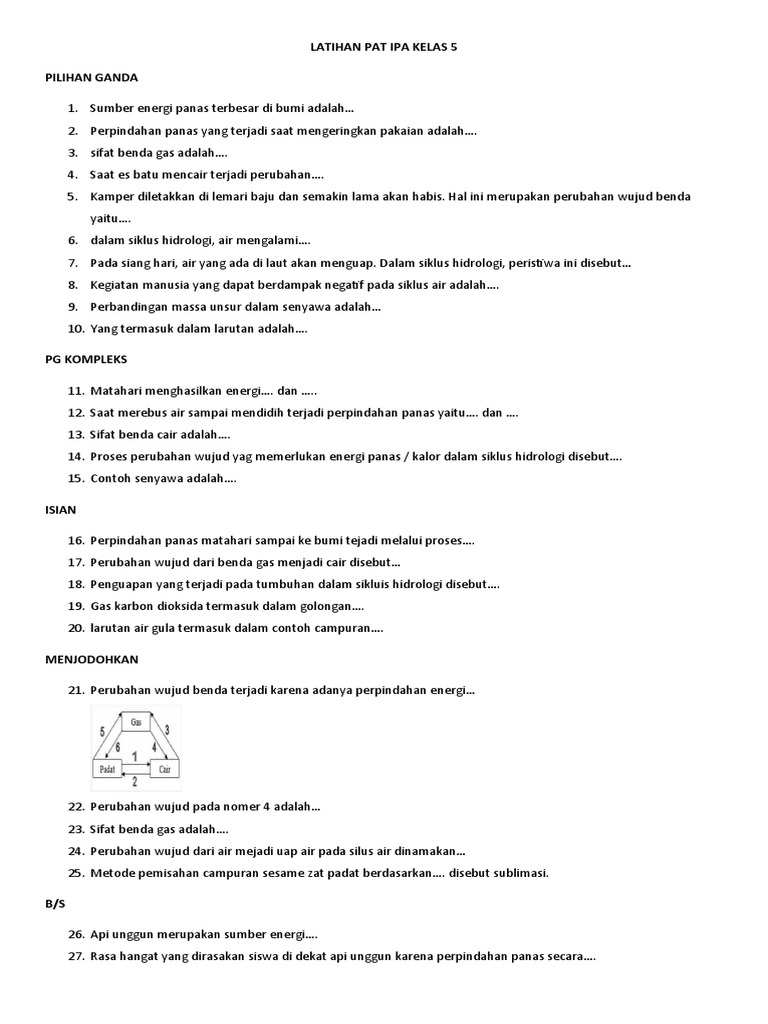 Latihan Pat Ipa Kelas 5 | PDF