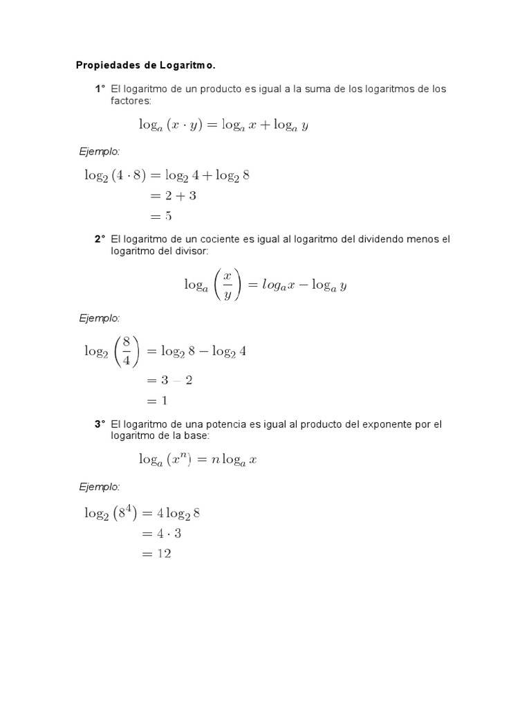 Propiedades De Logaritmo Pdf