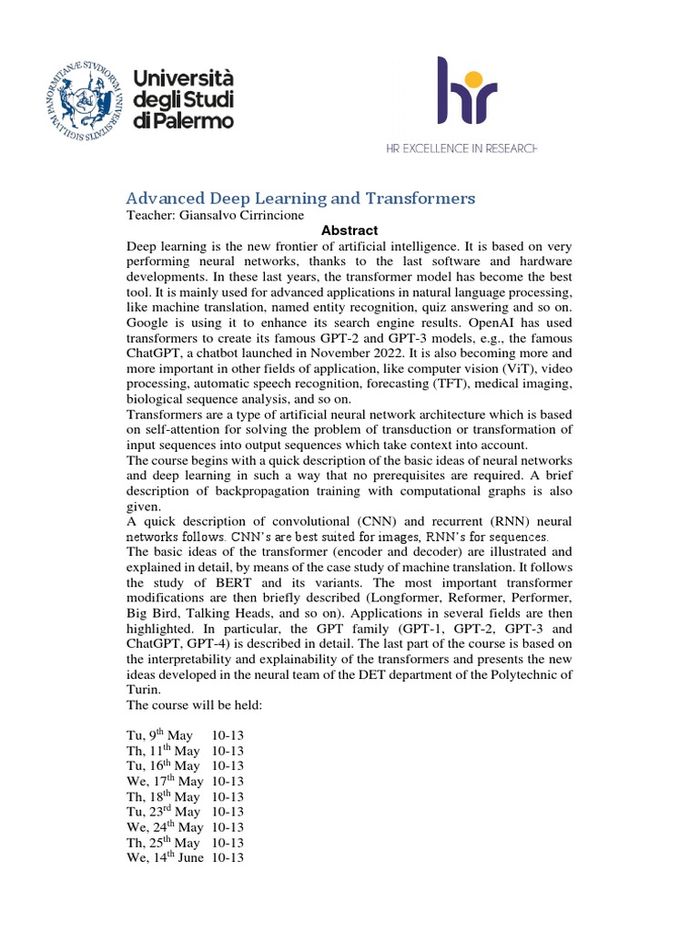 Advanced Deep Learning and Transformers_Cirrincione | PDF | Deep Learning | Artificial Neural ...
