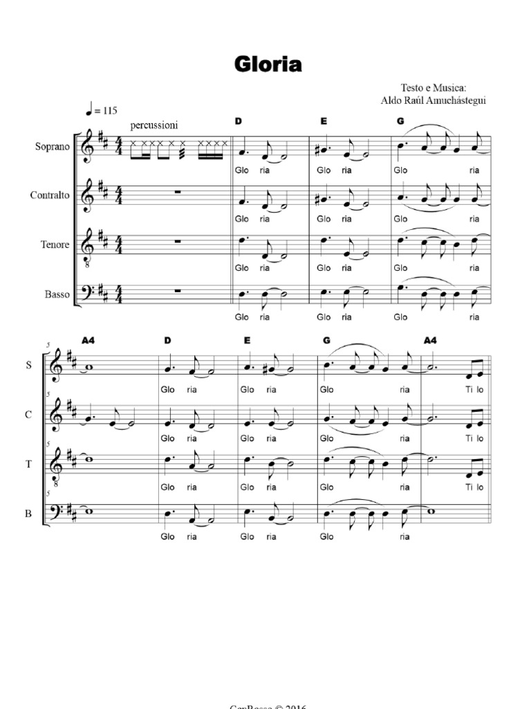 Gloria - LP Voce Del Mio Canto - Spartito | PDF