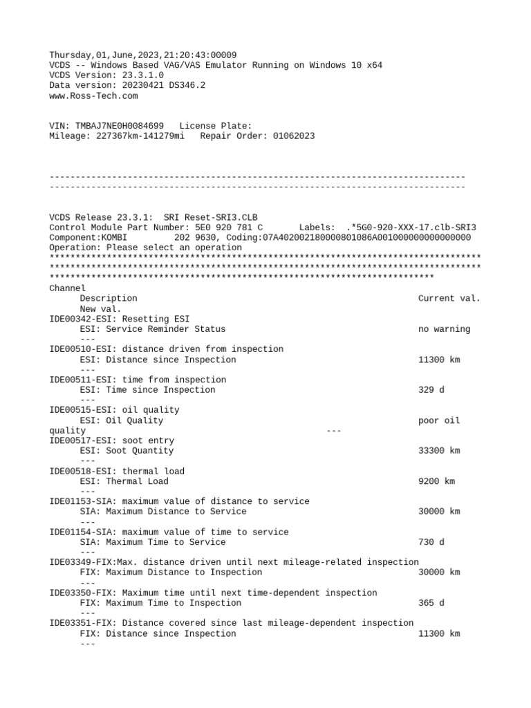Log TMBAJ7NE0H0084699 227367km 141279mi 01062023 | PDF | Microsoft Windows | System Software