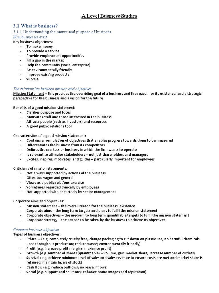 Complete Business Revision Notes | PDF | Demand | Elasticity (Economics)