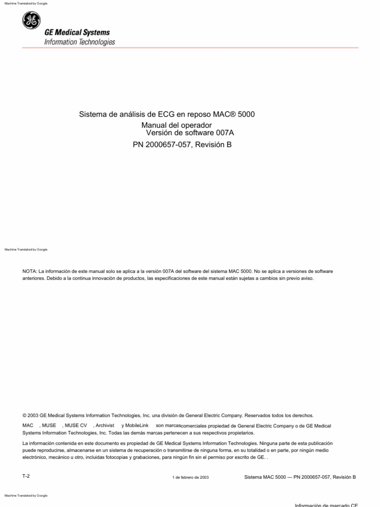 GE - MAC - 5000 Manual de Usuario Traducido | PDF