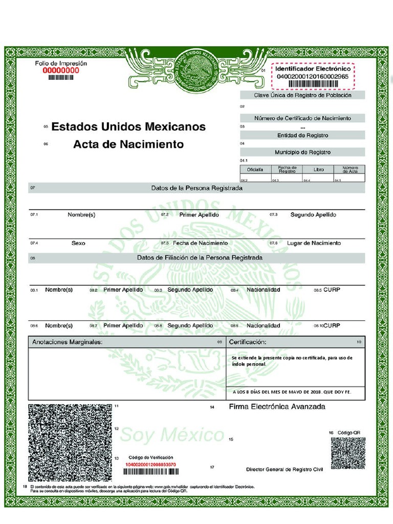 ACTA DE NACIMIENTO EDITABLE | PDF
