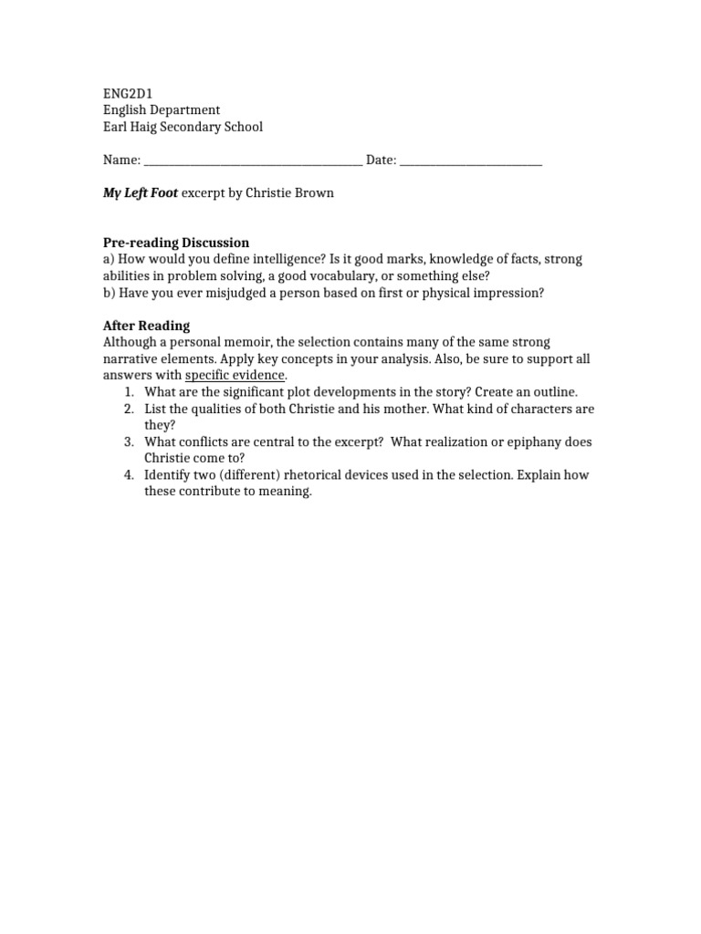 My Left Foot Question | PDF