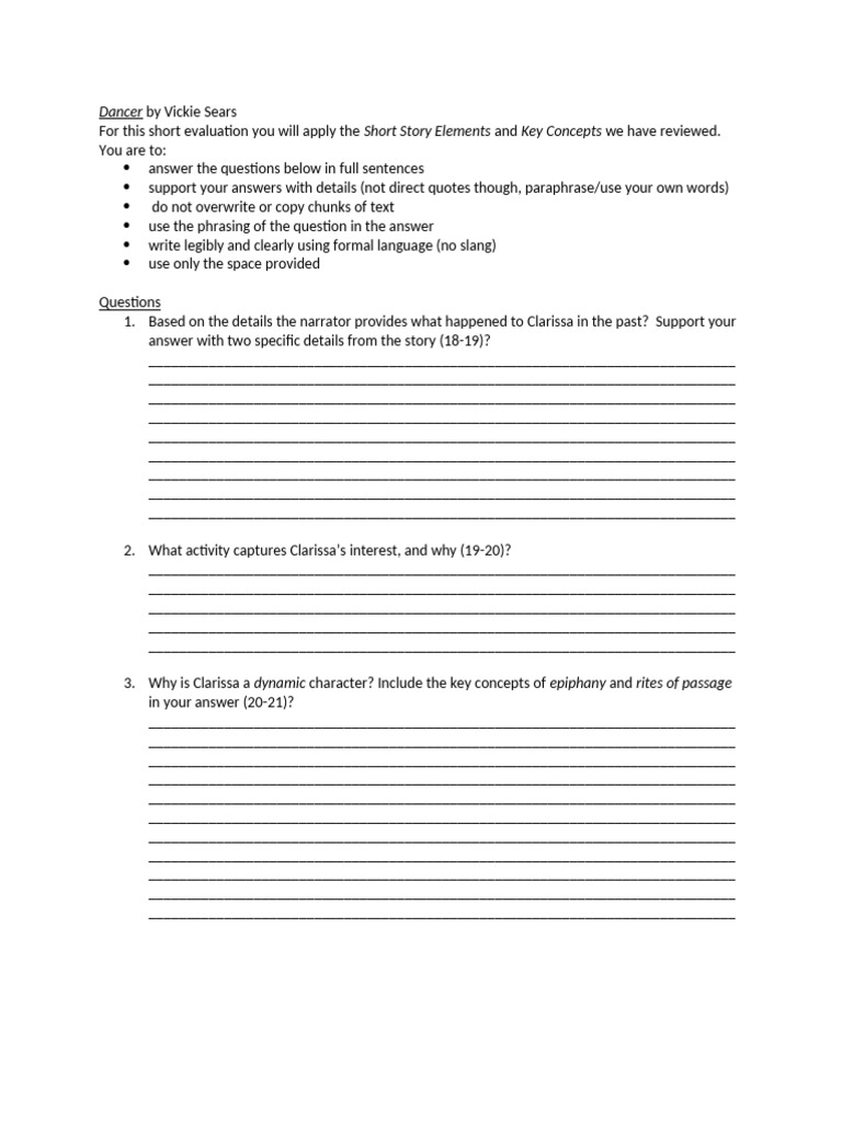 Dancer by Vickie Sears Question | PDF