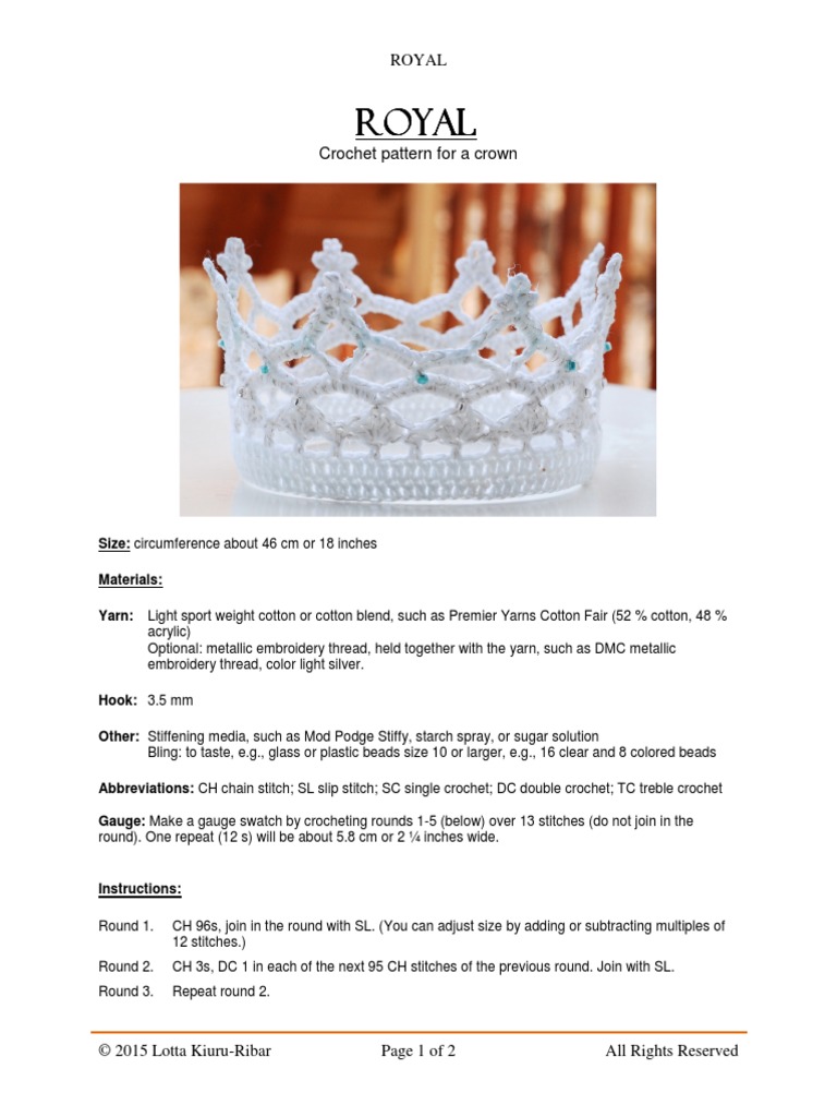 Royal Crown | PDF | Crochet | Yarn