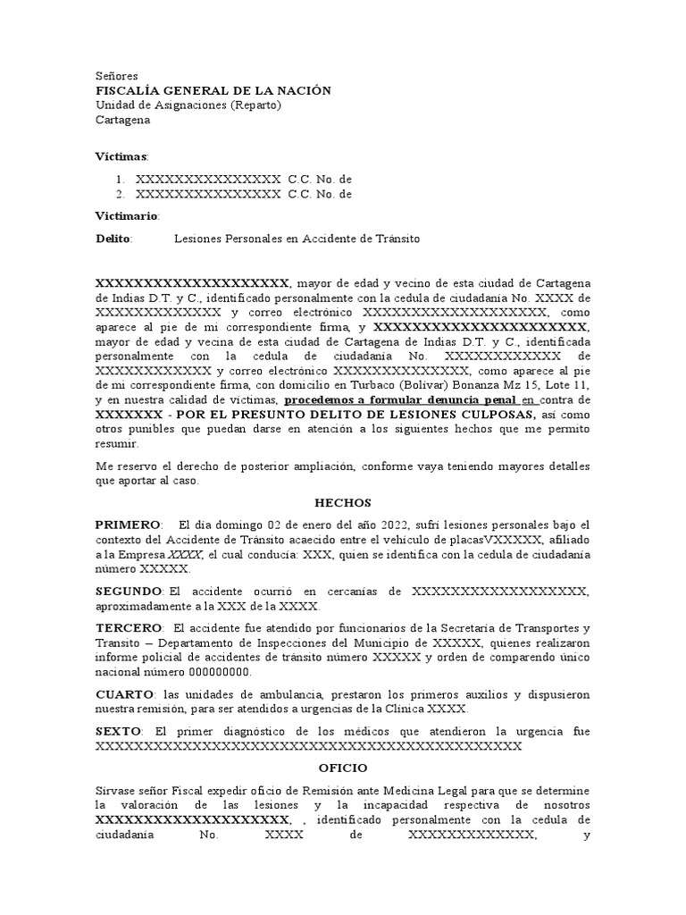 Modelo de Denuncia Por Lesiones Personales - at | PDF