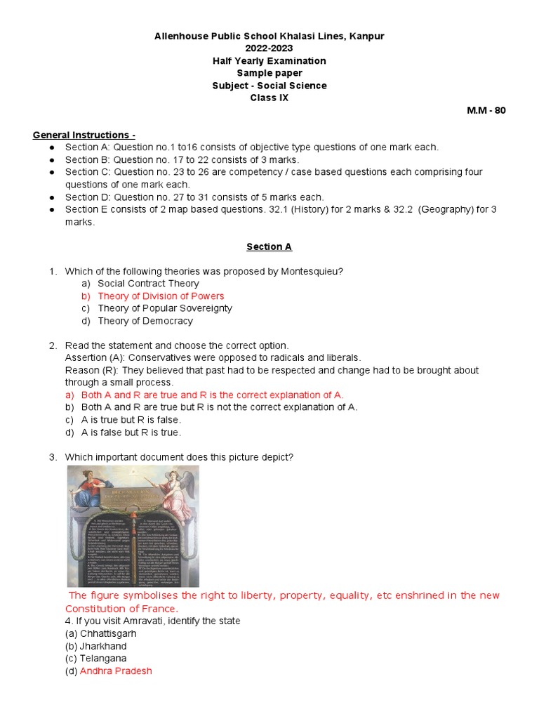 Class 9 Half Yearly SST Sample Paper | PDF