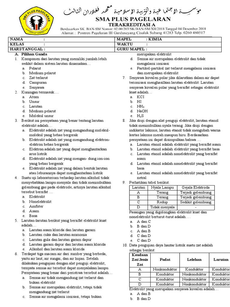 Soal PTS Kimia X | PDF