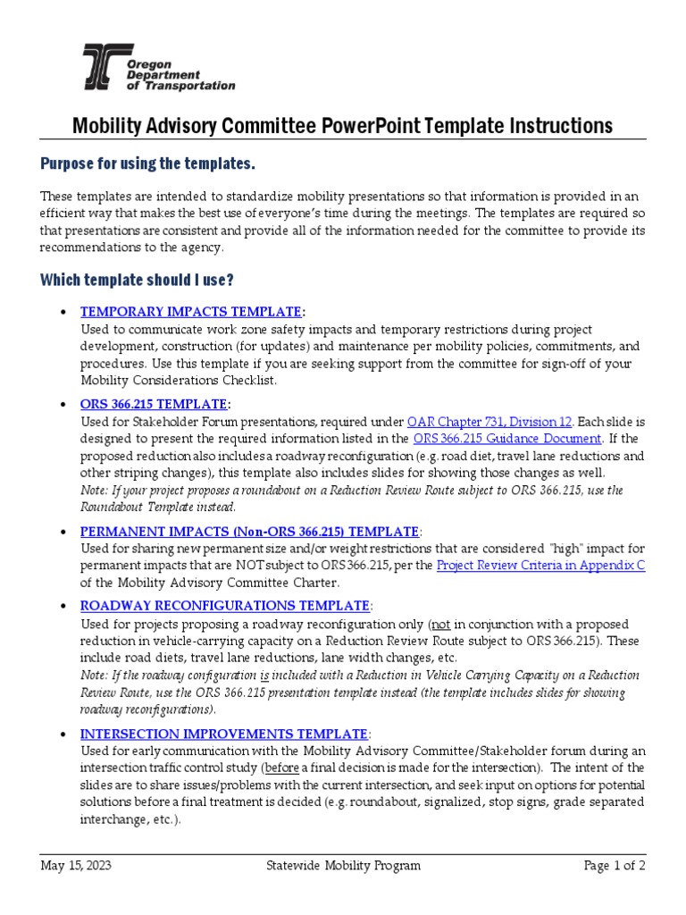 Mobility PPT Template Instructions | PDF