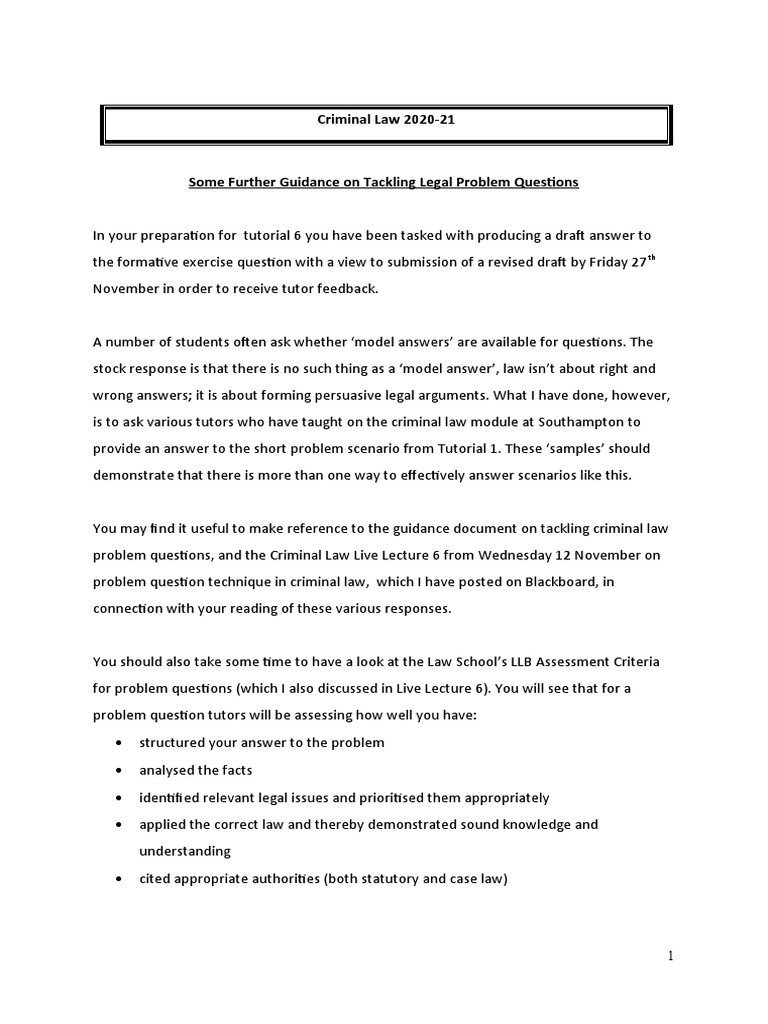 Answering Criminal Law Problem Questions - Exemplars From Tutorial 1 ...