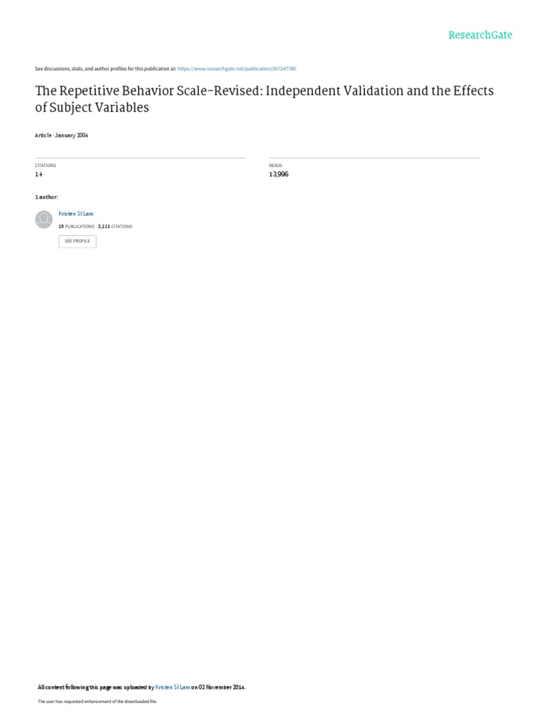 The Repetitive Behavior Scale-Revised Independent | PDF