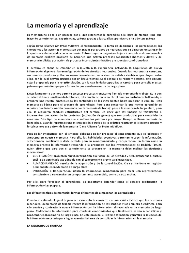 Memoria Implícita y Ejemplos Prácticos | PDF | Sinapsis | Memoria
