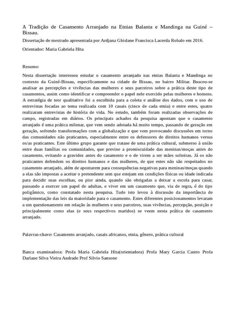 Casamento Arranjado nas Etnias Balanta e Mandinga | PDF