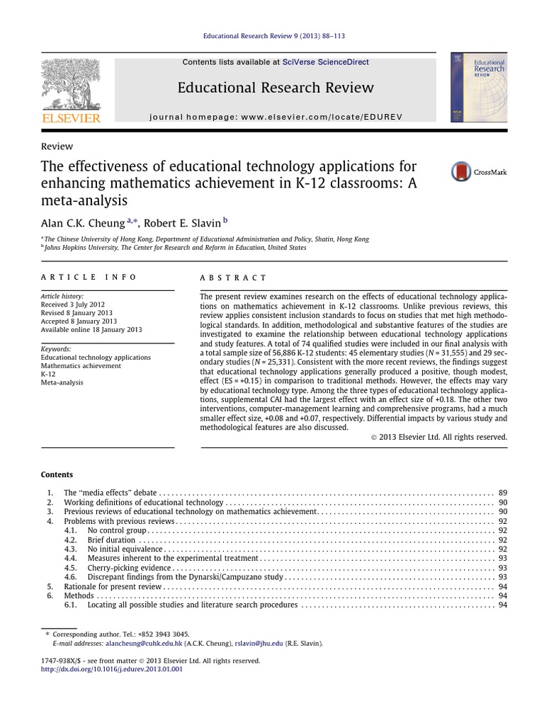 Educational Research Review | PDF | Educational Technology | Meta Analysis
