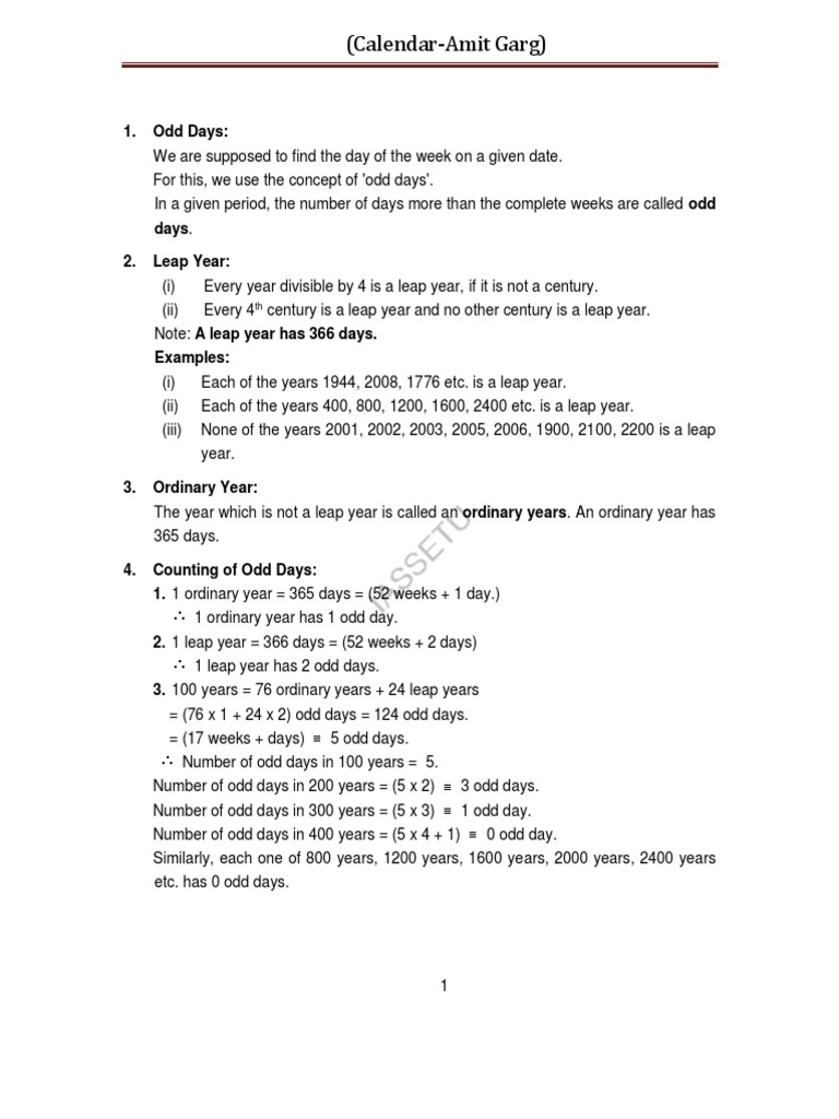 Calendar Class Handout | PDF
