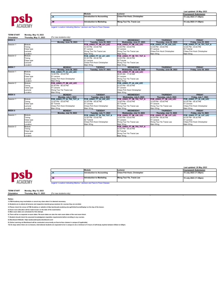 Student Timetable Group A (IM & IA) | PDF | Learning