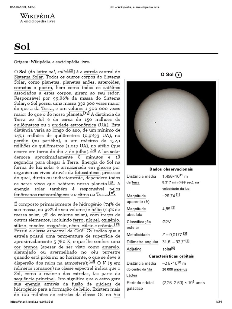 Sol - Wikipédia, A Enciclopédia Livre | PDF | Sol | Estrelas