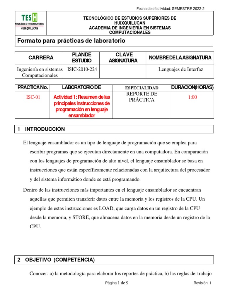 Instrucciones de Ensamblador 8086 | PDF | Lenguaje ensamblador ...