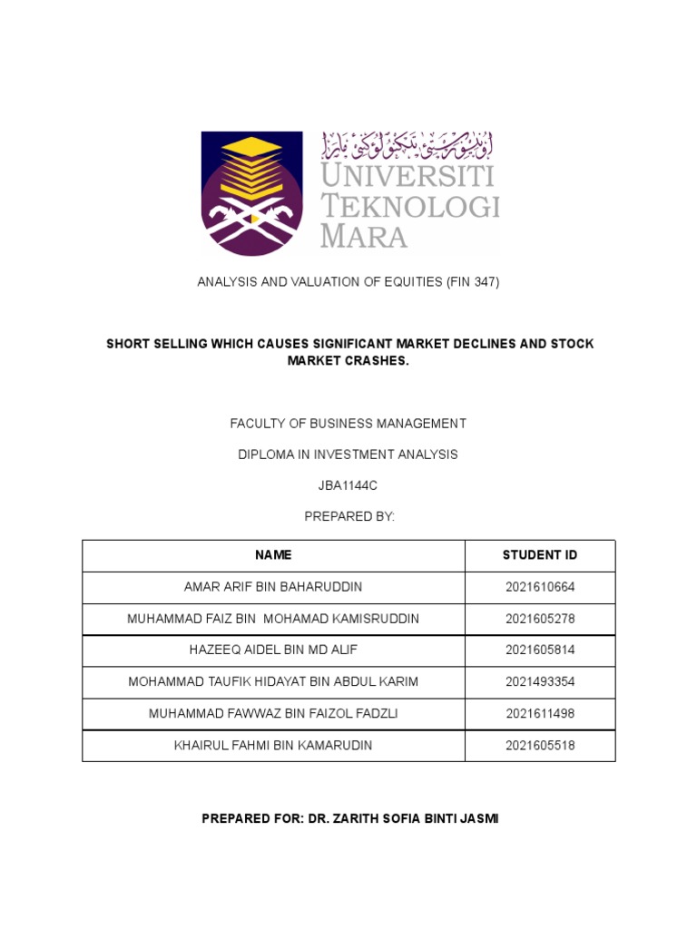 FIN347 Draft | PDF | Short (Finance) | Stocks