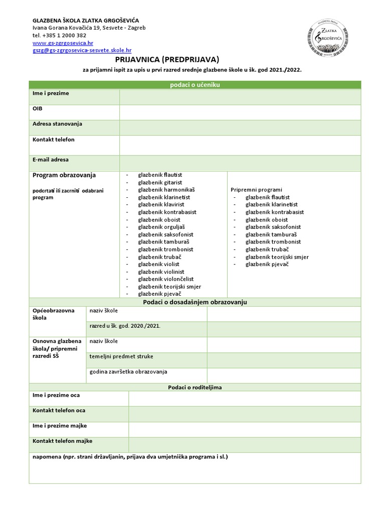 Srednja Prijavnica | PDF