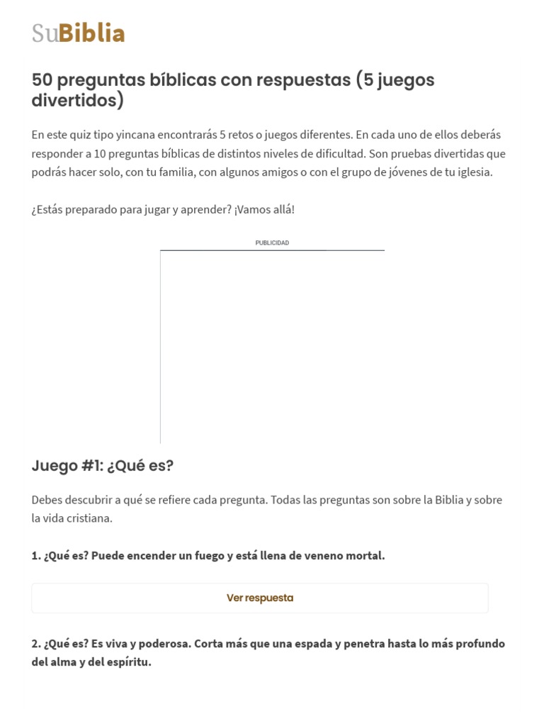50 Preguntas Bíblicas Para Jugar Pdf