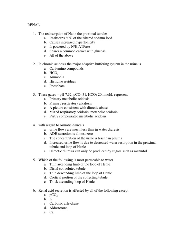 Physiology Mcq Renal Pdf